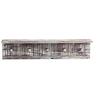 MyGift Wall Mounted Rustic Solid Torched Wood Towel Hanger Hooks and Floating Display Shelf Rack with 5 Hooks