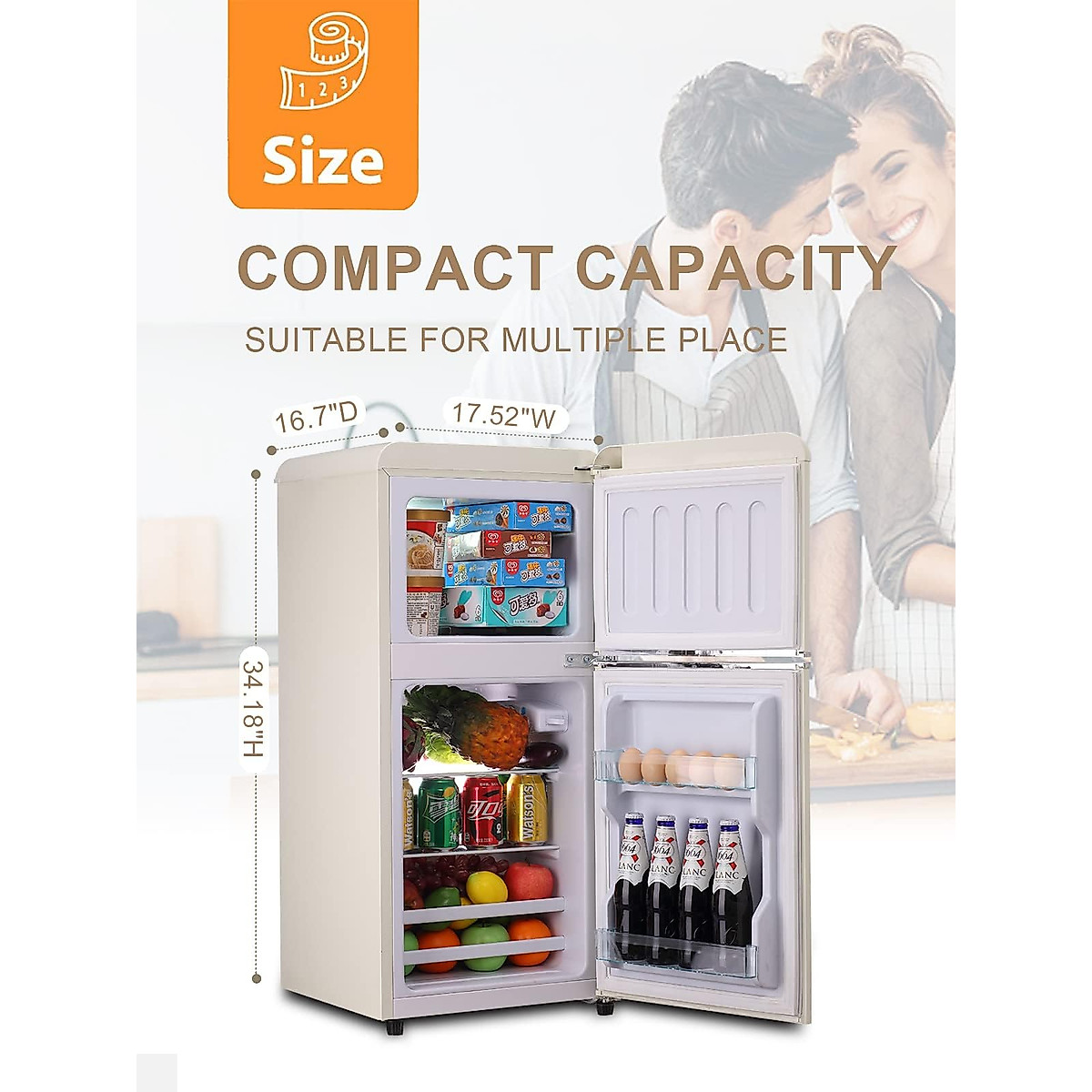 Tymyp TY-FLS-80G-CREAM-H004 Refrigerator with Freezer, Cream