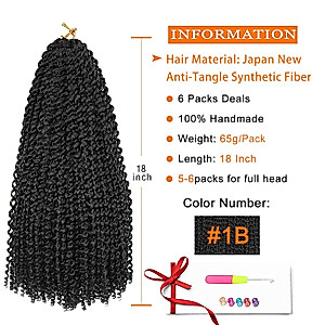 Passion Twist Hair 18 Inch 6 Packs Black Water Wave Braiding Hair for Butterfly Locs Passion Twists Bohemian Braiding Hair Extensions (18Inch 6 Packs,1B#)