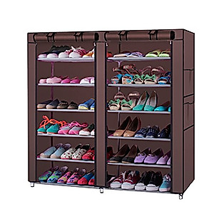 Ochine Shoe Rack Double Row Storage Organizer 6 Tier Nonwoven Fabric Cover Shoe Rack Cabinet Portable 36 Pairs Stackable Shoes Shelf Stand for Closet, Living Room, Bedroom, Hallway