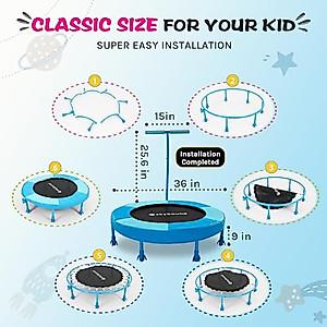 SkyBound 36 Inch Indoor Trampoline for Kids - Kids Trampoline Indoor with Handle - Toddler Trampoline with Upgraded 2.0mm Steel Pipe and Handlebar - Mini Indoor Trampoline for Kids Age 3+ (Blue)
