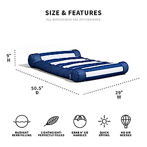 Big Joe Kona Hammock No Inflation Needed Pool Lounger with Headrest, Americana Nautical Stripe Double Sided Mesh, 4ft Big