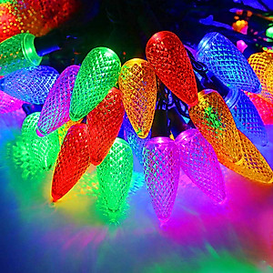 Dazhengyang Outdoor C7 Led Christmas Lights Warm White Commercial Grade Strawberry Holiday String Lights,50LED Green Wire 23Ft Heavy-Duty Wedding Party Colorful Decorative Lights Mood Lights