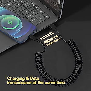 Coiled Lightning Cable Apple Carplay & MFi Certified, Retractable iPhone Charger with Data Transmission, Short iPhone Charger Cord for iPhone/Pad/Pod