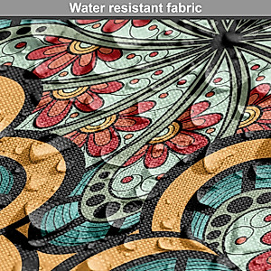 Ambesonne Mandala Fabric by The Yard, Flourishing Nature Design with Paisley Motif Bohemian Pattern, Decorative Fabric for Upholstery and Home Accents, 1 Yard, Marigold Seafoam