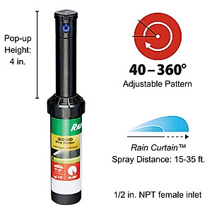 Rain Bird CP3504PC Pro Rotor with Rain Curtain Nozzle Set, 40° - 360° Pattern, 15' - 35' Spray Distance