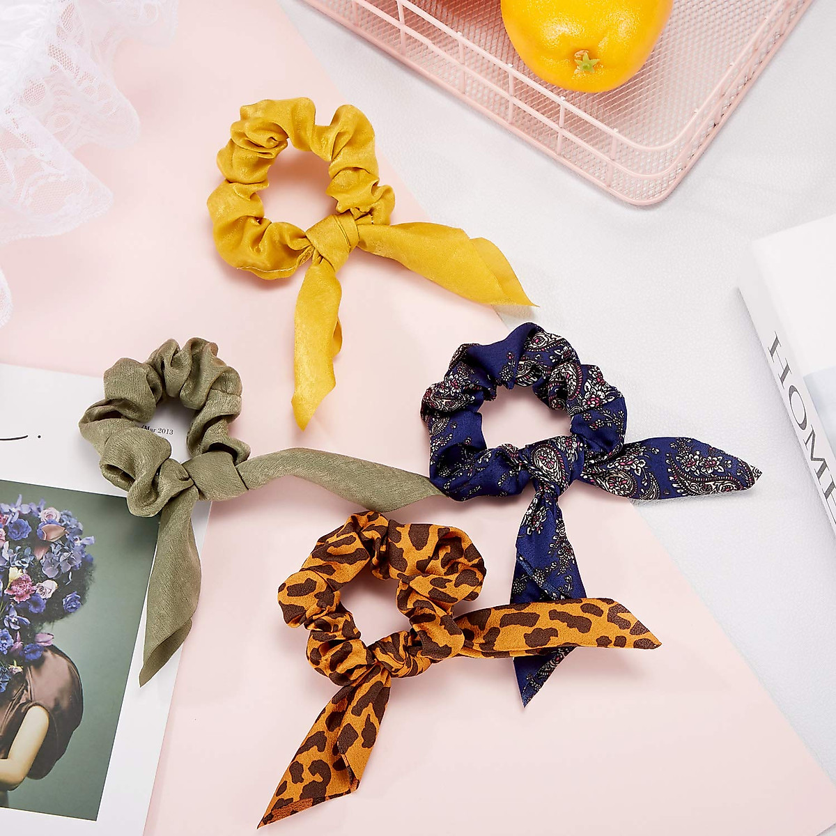24 Pieces Hair Scrunchies Soft Scarves Scrunchies Elastic Hair Bands Bow Hair Ties Rabbit Ears Scrunchy Ponytail Holder Hair Accessories for Women Girls (Style A)