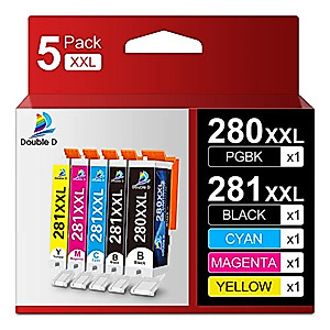 DOUBLE D 280 281 Ink Cartridges Compatible Replacement for Canon 280 281 PGI-280XXL CLI-281XXL for Canon PIXMA TR7520 TR8520 TS8220 TS9120 TS8120 TS6120 TS6220 TS9520 TS9521C TS702 (PGBK, BK, C, M, Y)