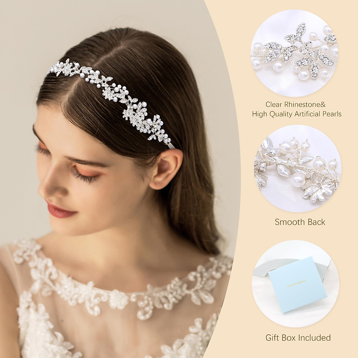 Ammei Headpiece Bridal Headbands Crystal Pearl Hair Vines Bohemian Style Wedding Headpieces For Bride Wedding Hair Accessories