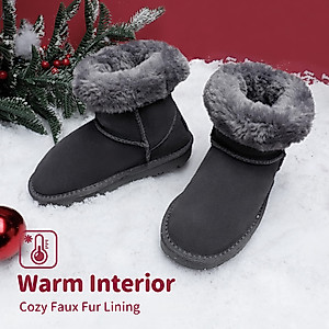 DREAM PAIRS Girls Boys Boots Kids Faux Fur Lined Winter Mid Calf Snow Boots Shorty-K Grey Size 1 Little Kid