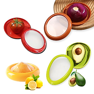 jaxiria 4Pack Fruit Vegetable Storage Holder Set - Avocado Onion Saver Box - Silicone Storage Containers for Fridge Keep Fresh