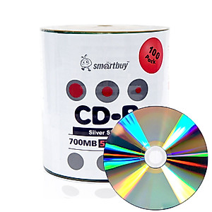 Smart Buy Shiny Silver Top CD-R 100-Pack 700mb 52x Blank Recordable Discs, 100 Disc, 100pk