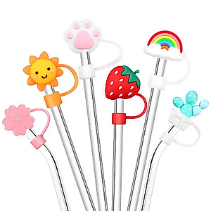NOLITOY 6Pcs Straw Covers Cap Silicone Straw Tips Cover Straw Toppers for Reusable Straws Drinking Straw Tips Lids Straw Protector Straw Plugs for 6-8mm (0.2-0.3 inch) Straw Tips, (Random Color)