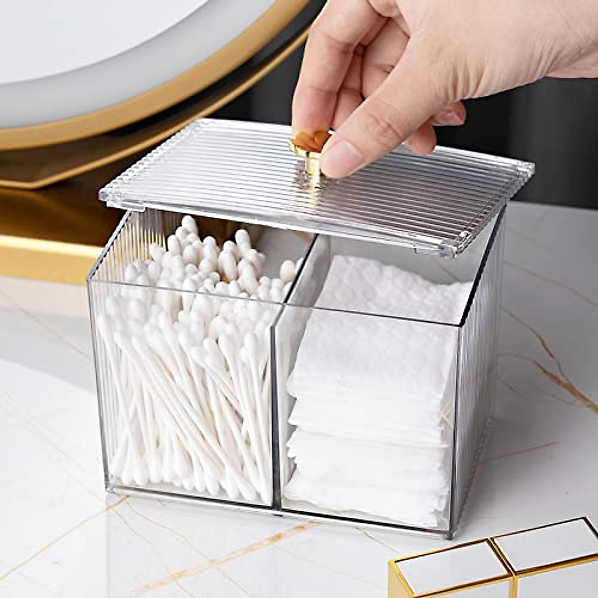 Hexsveyo Qtip Holder Dispenser Bathroom Jar, Cotton Swab Holder With Lids Set, Storage Organizer Box Apothecary Jars Dispenser For Cotton Ball, Cotton Swab, Cotton Round Pads, Floss