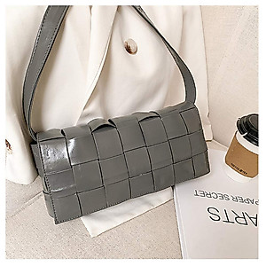 Santwo Women Leather Adjustable Strap Shoulder Bag Mini Small Weave Crossbody Handbag (Grey)