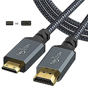 Twozoh Mini HDMI to HDMI Cable 3.3FT, High-Speed HDMI to Mini HDMI Braided Cord Support 3D 4K/60Hz 1080p 720p