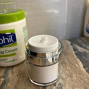 Airless Pump Jar, Airless Pump Bottles 2 Pack, Drunk Elephant Container, Moisturizer Pump Lotion Dispenser, Creams, Serums and Makeup, Travel Containers Push Down Pump Dispenser 1.7 OZ