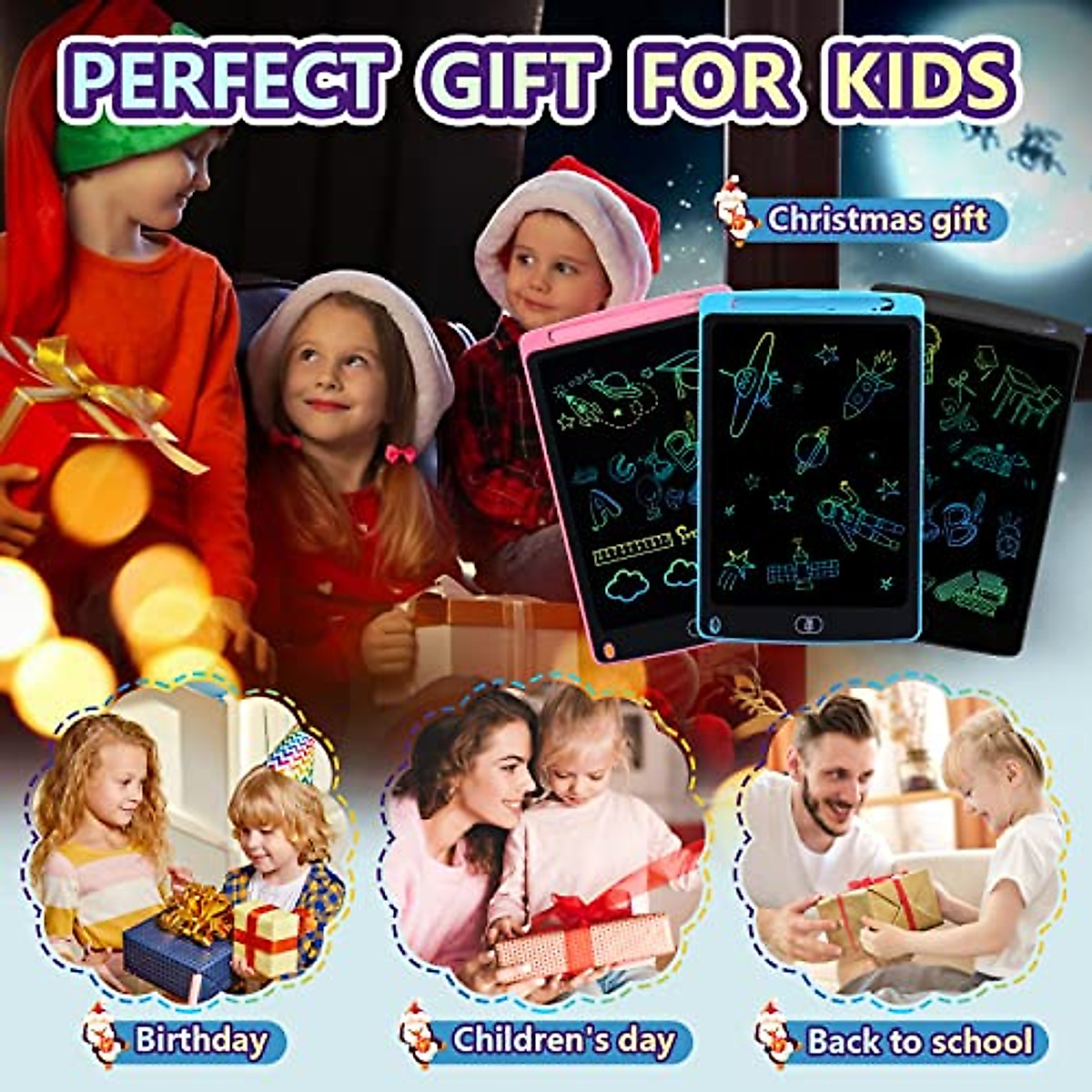 3 Pack LCD Writing Tablet for Kids, 10 in Doodle Board Drawing Tablet, Erasable Reusable Colorful Drawing Pad and Toddler Drawing Writing Board for 3 4 5 6 Girls Boys