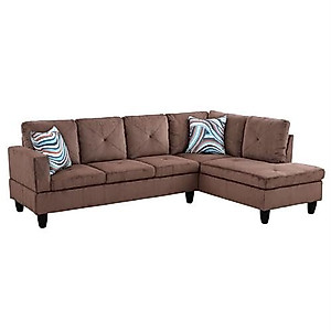 SOCOUCH Corduroy Fabric Sectional Corner Sofa, L-Shape Couch with Storage Ottoman, Living Room Furniture Sets Design for Large Space Dorm Apartment Office, Right Chaise, Brown