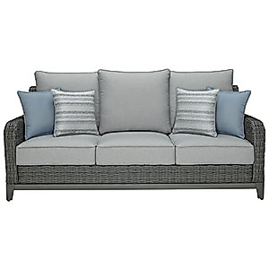 Signature Design by Ashley Outdoor Elite Park Patio Wicker Sofa with Cushion, Gray