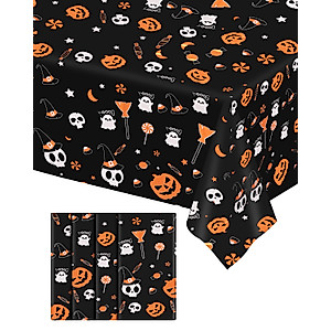 Colemoly Halloween Table Cloth 5 Pack 54in x108in Plastic Table Cover, Bat & Pumpkin Rectangle Disposable Tablecloth, Black Table Cloths for Parties Decoration
