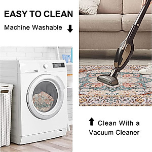 Washable Area Rugs 8x10 Large 8x10 Area Rugs Non Slip Rug Low Pile Area Rug Distressed Printed Carpet Soft Area Rug for Living Room Dinning Room Bedroom Playroom Indoor-Yellow/Brown