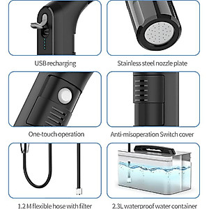 COSWE Portable Travel Bidet Electric Rechargeable Handheld Personal Bidet Sprayer for Hygiene Cleaning for Toilet with 2.3 liters Water container (Black), LIUW_JP2201