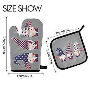 Exnundod America Flag Gnomes Oven Mitts Pot Holders Set,Memorial Day 4Th of July Patriotic Hot Pads&Gloves 2pcs for Kitchen Cookware Cooking BBQ Baking Bakeware Sets