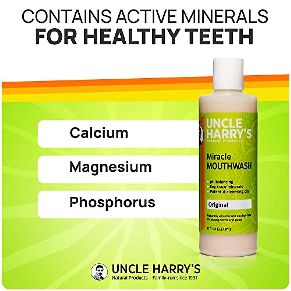 Uncle Harry's Natural Alkalizing Miracle Mouthwash | Adult & Kids Mouthwash for Bad Breath | pH Balanced Oral Care Mouth Wash & Mouth Rinse (8 fl oz)