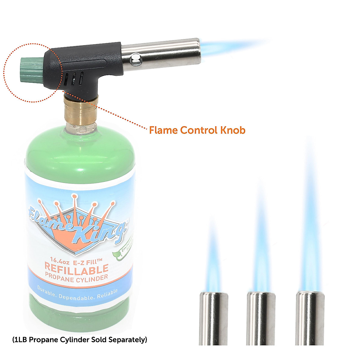 Flame King FK-PV777CGA Mini Propane Blow Torch Head 10,000 BTU for Kitchen, Soldering, Searing, Charcoal/Fire Pit Lighting