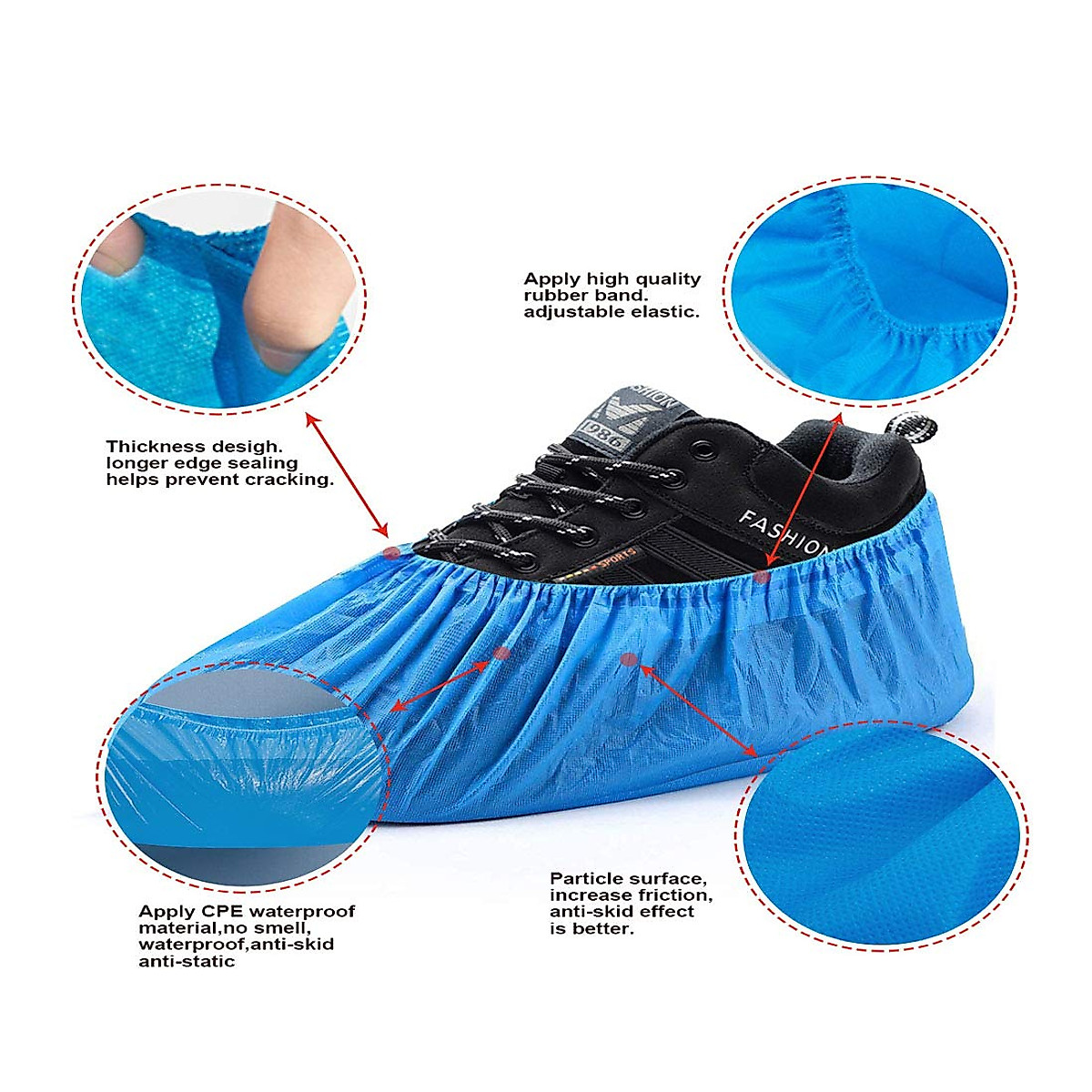 TOUGS 100-Pieces Disposable Boot & Shoe Covers, Durable Anti Slip Cleaning Overshoes for Home Office, One Size Fits Most