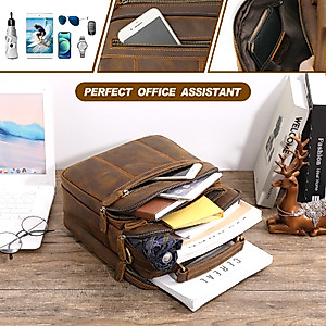 Jack&Chris Leather Man Purse Shoulder Bag,Small Mens Crossbody Messenger Bags for Work,Men Satchel Handbag,Brown,JC04-8