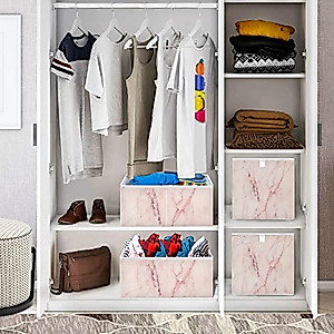 Pink Marble Storage Basket Storage Bin Square Collapsible Storage Hamper Nursery Storage Hamper Organizer for Home Toys Clothes Kids