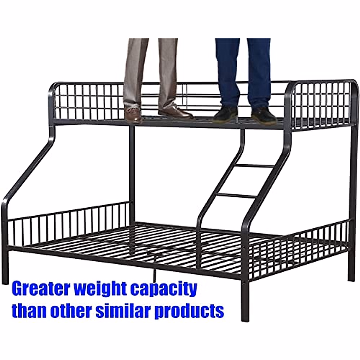 ZEKOLO Upgraded Version & Stronger Steel Bunk Bed Twin XL Over Queen with Safer Guardrails and Ladder, Thickend More Stable Metal Twin XL Over Queen Bunkbeds, Gunmetal (Easier to Assemble)
