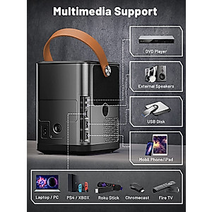 [2022 Upgraded] Mini WiFi Bluetooth Projector, ELLEPHAS 1080P Full HD Supported Movie Projector, Home Theater Projector with 100" Projector Screen & Zoom, Compatible with Android/iOS/PC/TV Stick/PS4