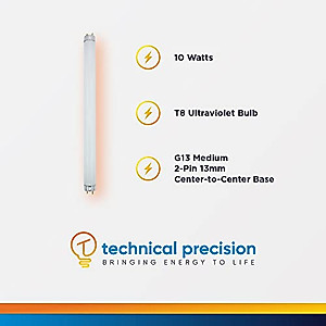 20 Watt Replacement Bulb for Bug Zapper by Technical Precision - Two 10 Watt UV Tubes Bug Zapper Bulb for Kill Pest with G13 Medium 2-Pin Base - Fits Most 20 Watt Bug Zappers - 2 Pack