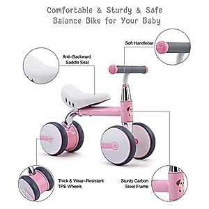 Baby Balance Bike Children Walker 36 Months Baby Bicycle No Padel Infant 4 Wheels Riding Toys for 3 Year Old Boys Girls (Pink)