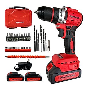 BANCHEE 20V Brushless Cordless Power Drill kit, 3/8 "keyless metal ratchet chuck, 23+1 Torque Settings with 2x1.5Ah Batteries and Charger, 2-Variable Speeds,27 Bit Set