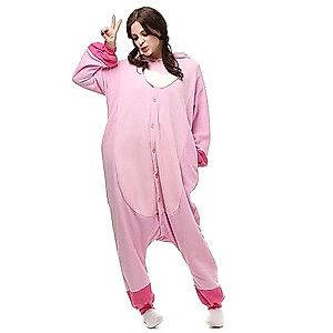 KIGUZAN Pink Stitch Onesie Costumes for Women Men Adult Unisex Halloween Party Christmas Animal Pajamas Small