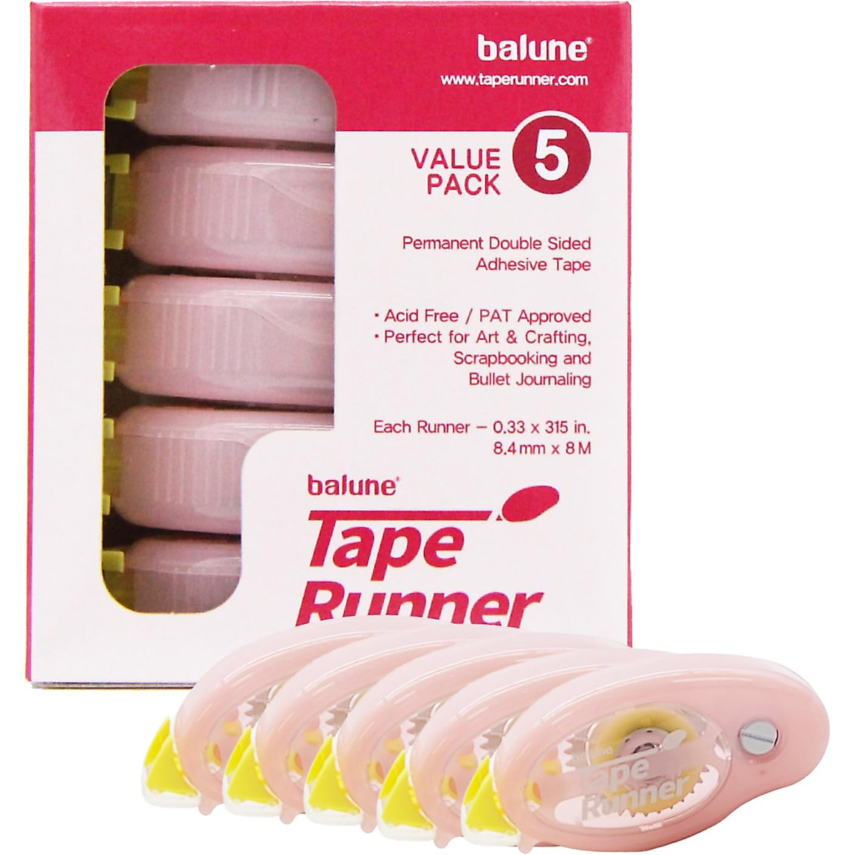 TapeRunner Double-Sided Adhesive Tape, 5/16 Inches by 315 Inches, Set of 5 Applicators