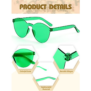 Hoteam 24 Pairs Rimless Round Sunglasses Bulk Tinted Party Sunglasses Transparent Candy Color Eyewear for Women Men Party (Green)