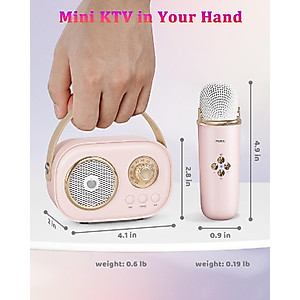 Mini Karaoke Machine for Kids&Adults,Portable Bluetooth Speaker with Wireless Microphones and Stereo Sound Enhanced Bass,Gifts for Girl 6 7 8 9 10 11 12 Years Old (Pink)
