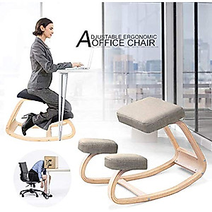 Kneeling Chair, Ergonomic Rocking Kneel Seat Mobile, Relieving Stress Backs Neck Pain, Posture Correcting Wood Knee Stool for Home Office Good Posture Computer Stool,Gray