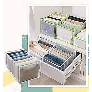 NEATR Wardrobe Organizer, 7 Grids Washable Clothes Organizer for Folded Clothes, 2 Pieces Foldable Wardrobe Clothes Organizer for Jeans, Dividers Nylon Clothing Organizer for Drawer (14.2Lx9.84Wx7.87H inch)