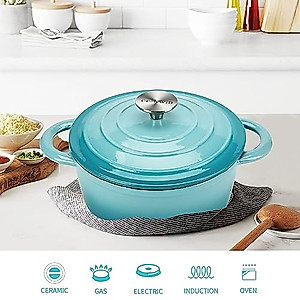 COOKWIN Enameled Cast Iron Dutch Oven, 5 QT Bread Baking Pot with Self Basting Lid, Non-stick Enamel Coated Cookware Pot, Great Christmas Gifts for Family, Teal