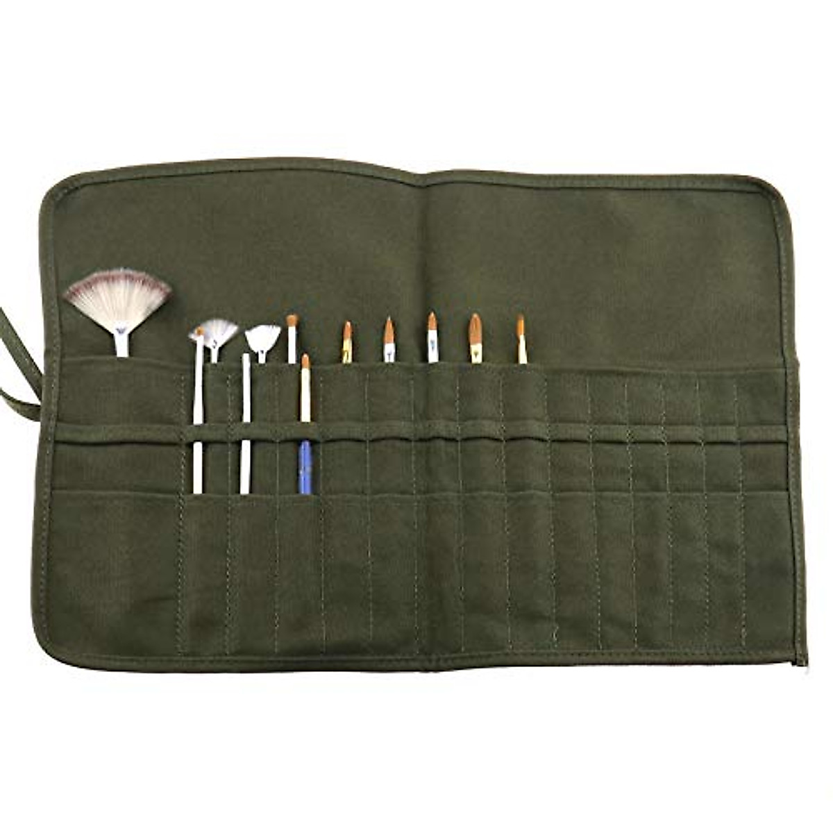 Creative-Idea Paint Brush Artist Canvas Roll Pouch Holder 30 Slots Storage Acrylic Oil Watercolor Gouache Army Green