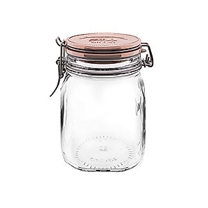 Bormioli Rocco Glass Co Fido Square Metallic Lid Jar, 33.75 oz, Copper