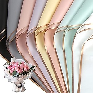 CCINEE 20 Sheets Gold Edge Flower Wrapping Paper,Waterproof Fresh Flower Packing Material Florist Bouquet Supplies DIY Craft Gift Packing,10 Colors