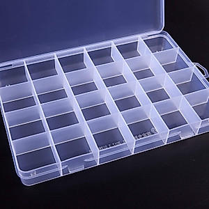 Pasuihcay 24 Compartments Plastic Box Case Jewelry Bead Storage Container Craft Organizer, Transparent