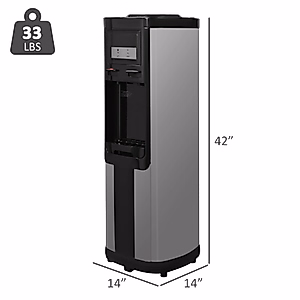 E-Macht Top Loading Water Cooler Dispenser for 3 & 5 Gallon Water Bottles, Hot & Cold Water, Child Safety Lock, Stainless Steel, ETL Approved, Black